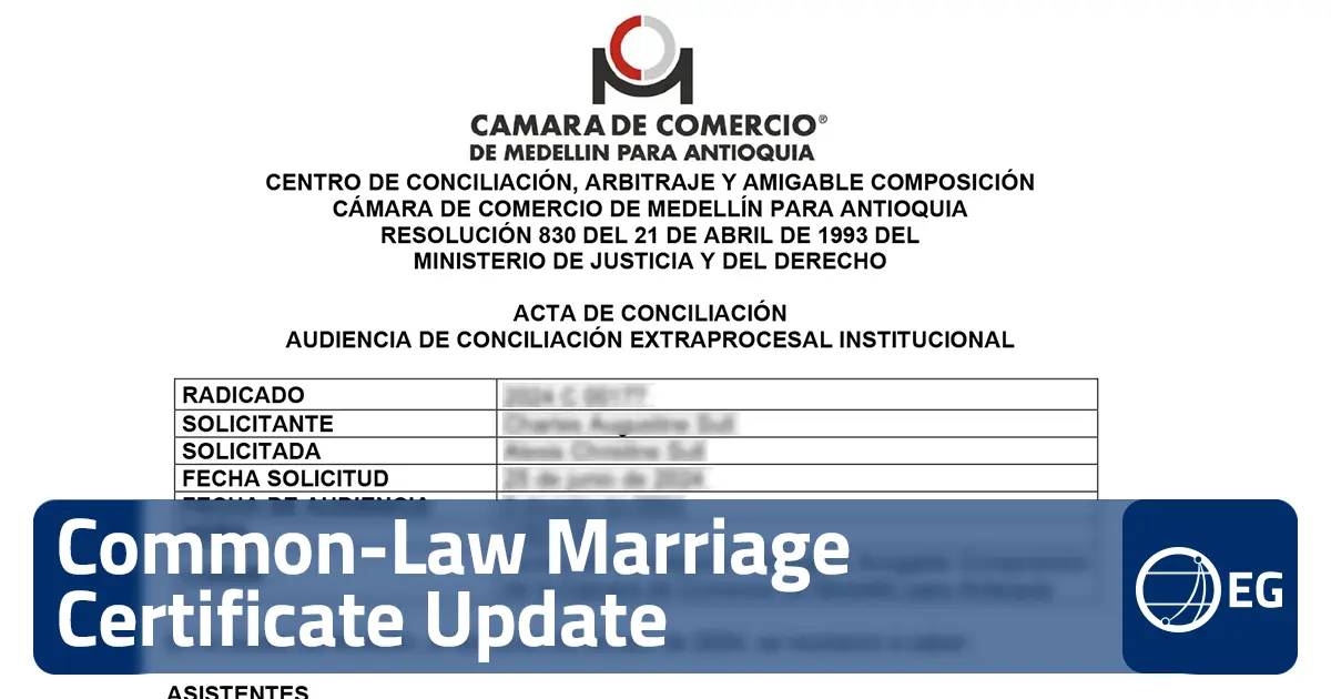 Common-Law Marriage Certificate Update in Colombia